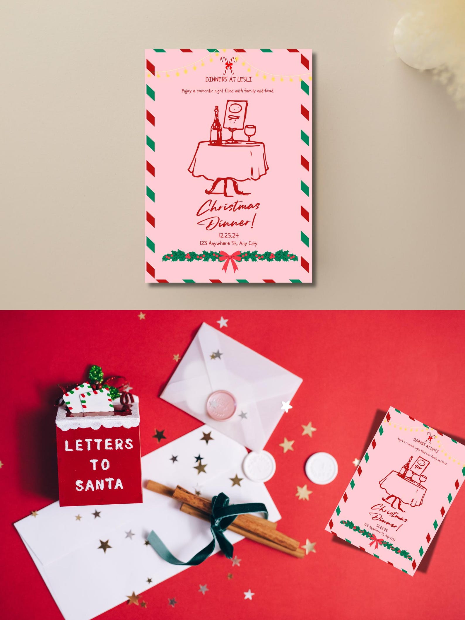 Editable Festive but Simple Christmas Dinner Party Invitation Template ...