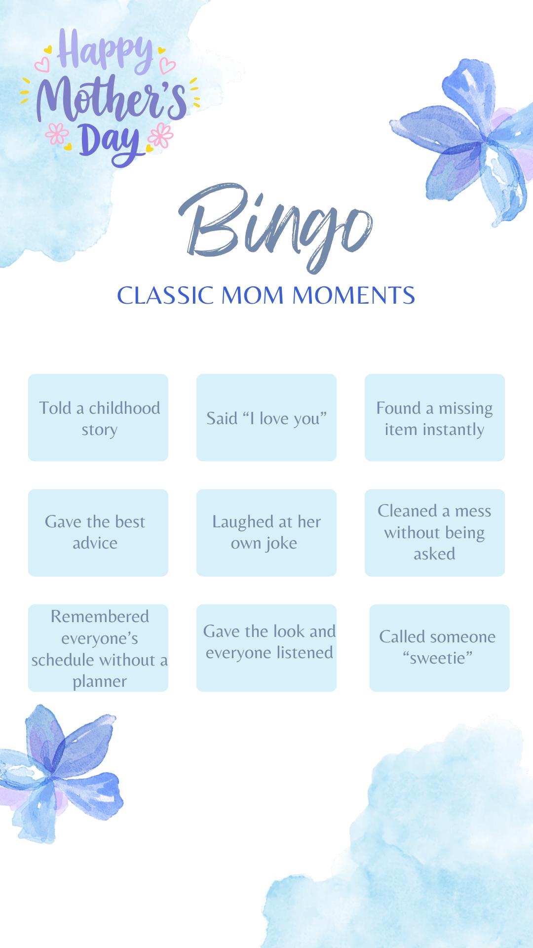 Mother’s Day Bingo Game – Classic Mom Moments | Printable Family ...