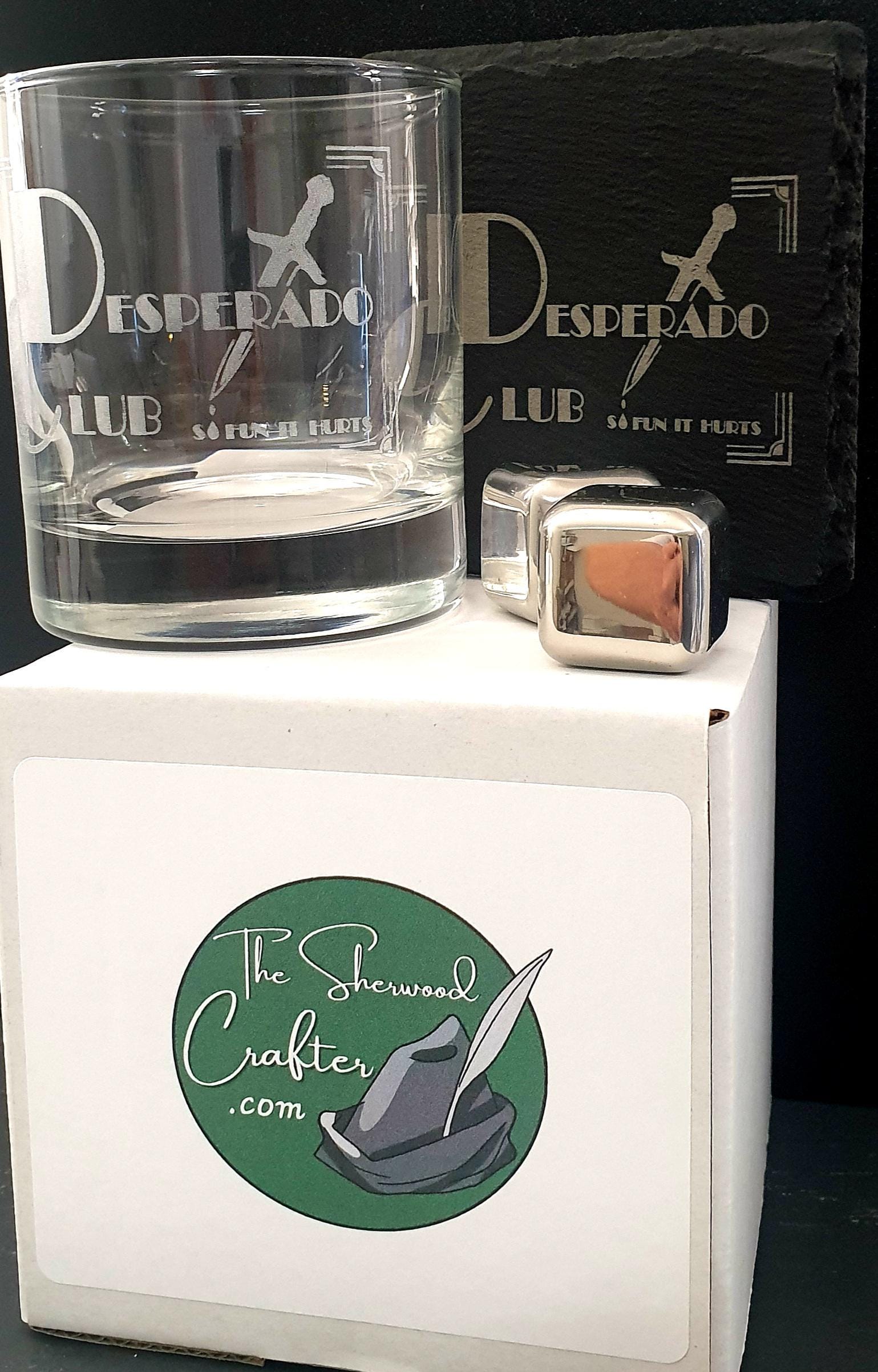 Desperado Club Laser Engraved Bar Glass and Rock Coaster Set. - Etsy