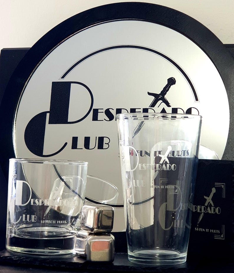 Desperado Club Laser Engraved Bar Glass and Rock Coaster Set. - Etsy
