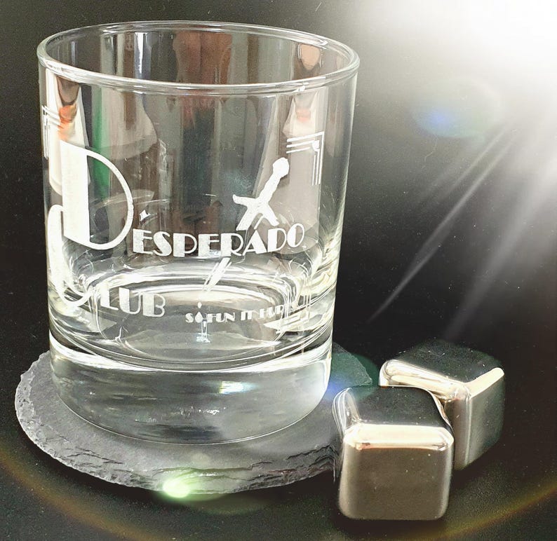 Desperado Club Laser Engraved Bar Glass and Rock Coaster Set. - Etsy