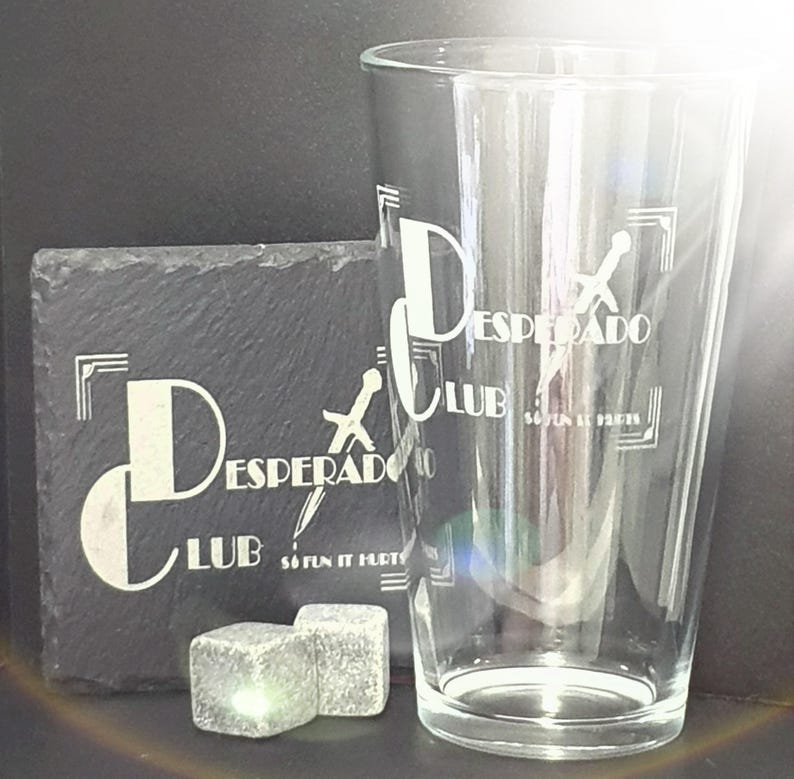 Desperado Club Laser Engraved Bar Glass and Rock Coaster Set. - Etsy