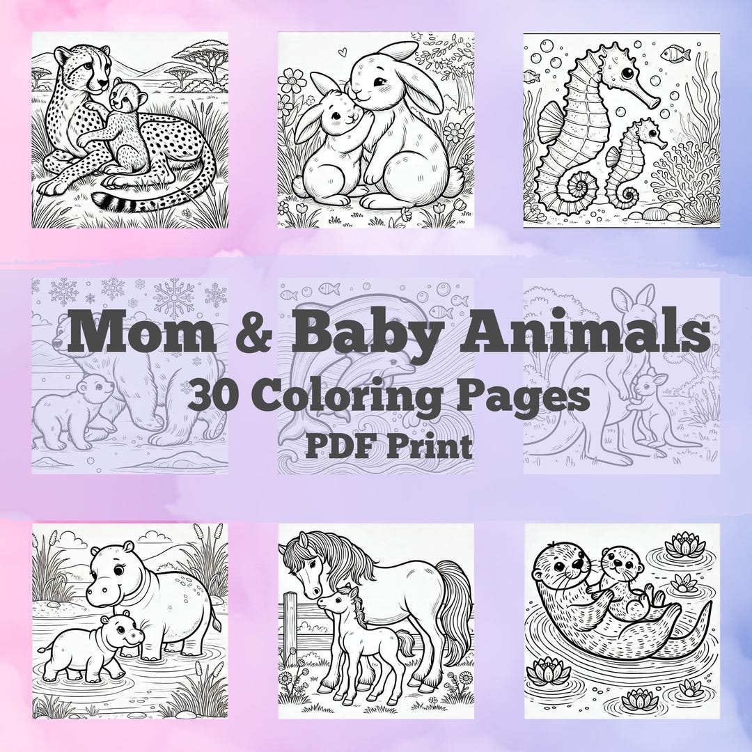 Mom & Baby Animal Coloring Pages L Printable Page L Kid Coloring L ...