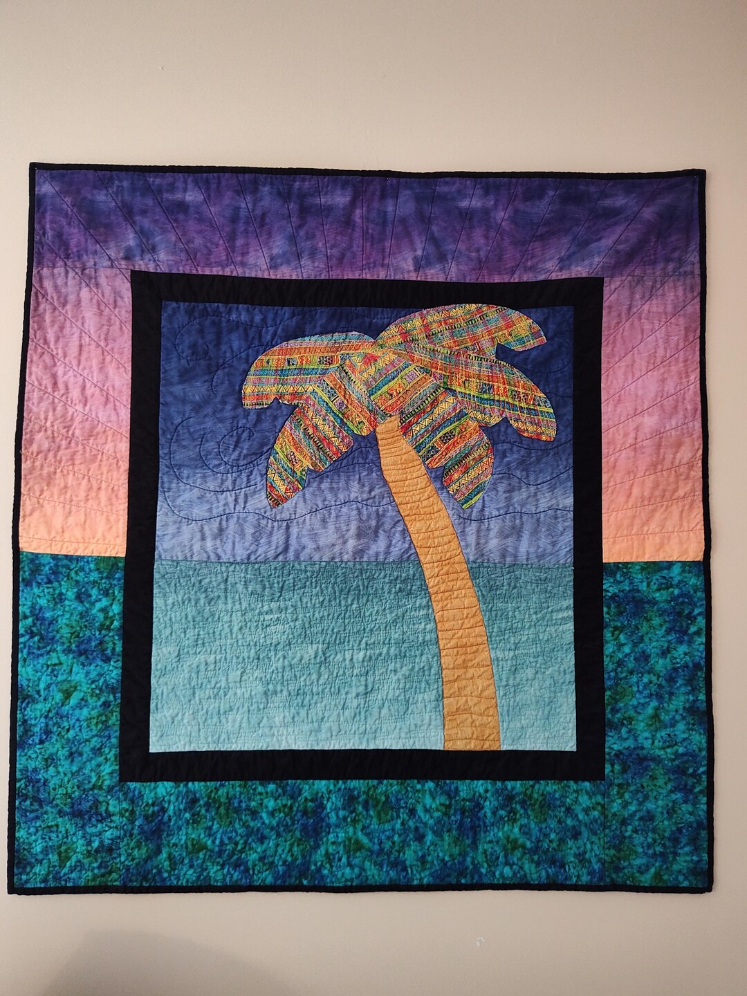Quilted and Raw Edge Appliqued Palm Tree Wall Hanging. - Etsy