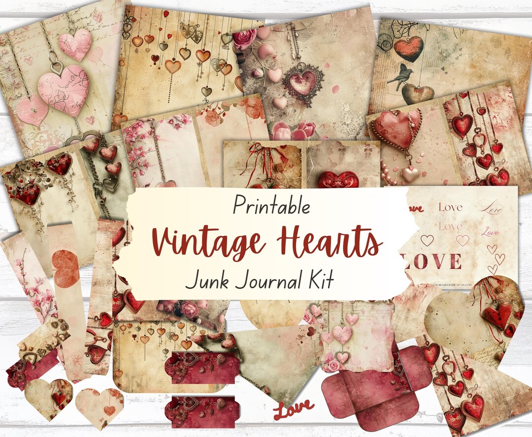 Heart Junk Journal Kit, Printable Bundle, Printable Junk Journal Kit ...