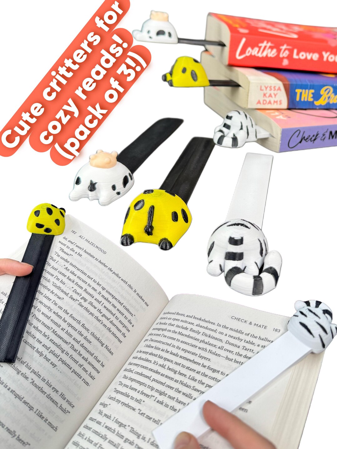 Cute Animal 3D Printed Bookmarks – Giraffe, Tiger & Cow - Etsy