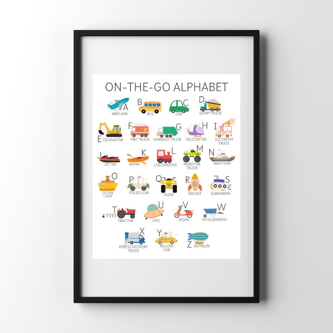 Transportation Alphabet Poster, Printable Vehicle ABC, Printable Wall ...