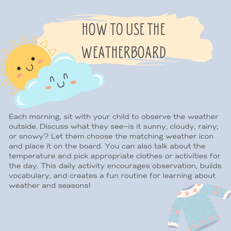 Montessori Weather Board Printable for Toddlers Daily Weather Chart for ...