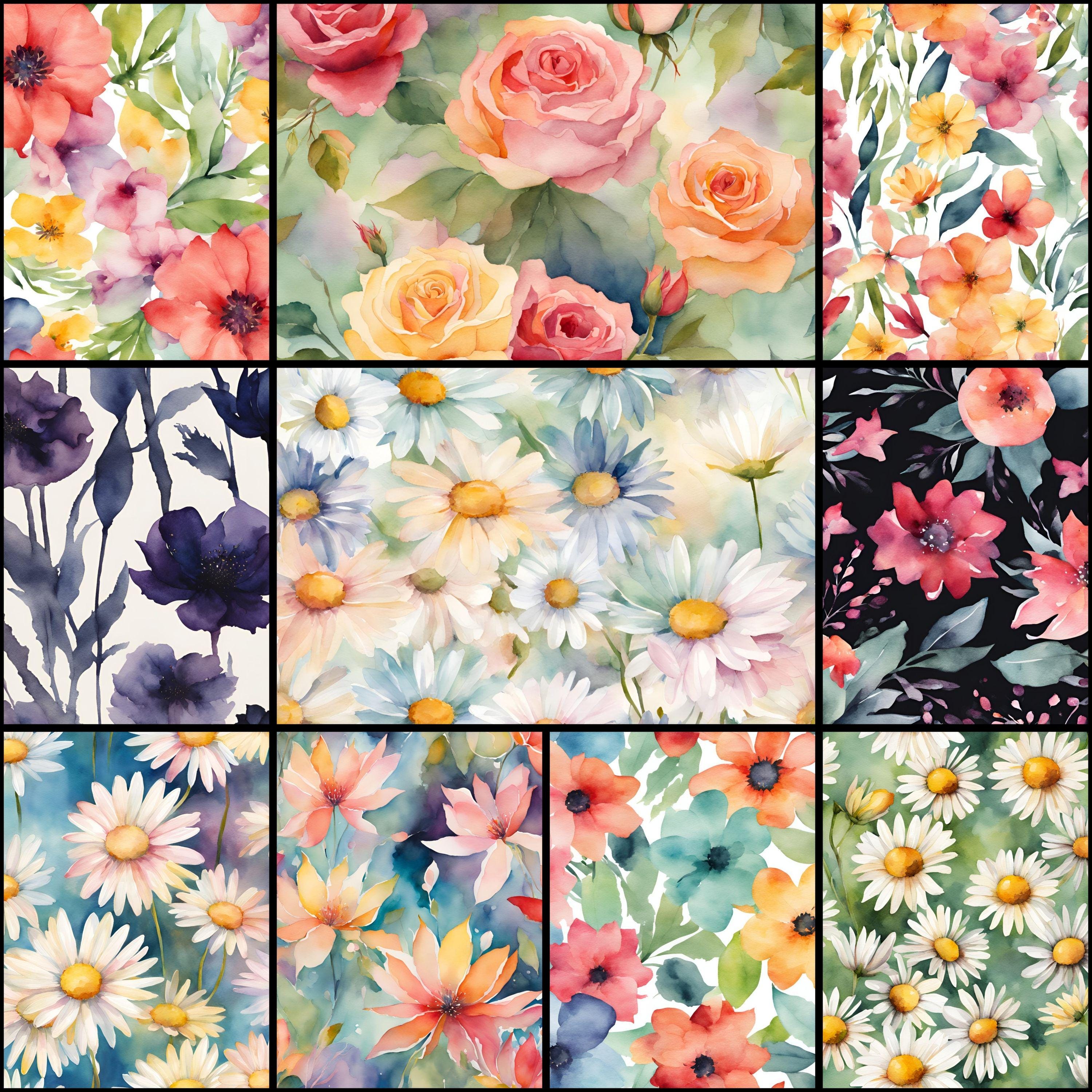Floral Watercolor Digital Paper - Light Pastel and Dark Floral Designs ...