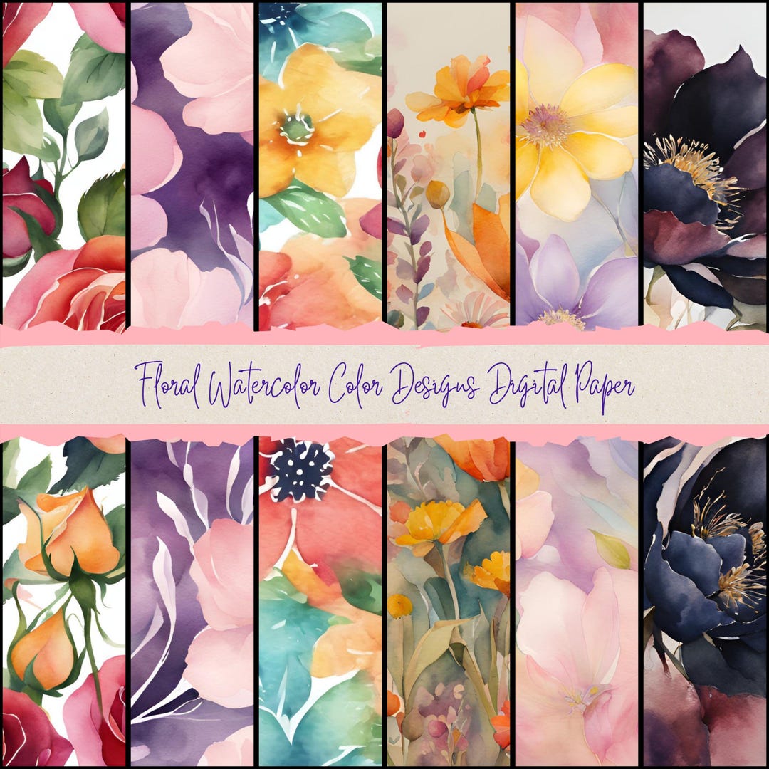 Floral Watercolor Digital Paper - Light Pastel and Dark Floral Designs ...