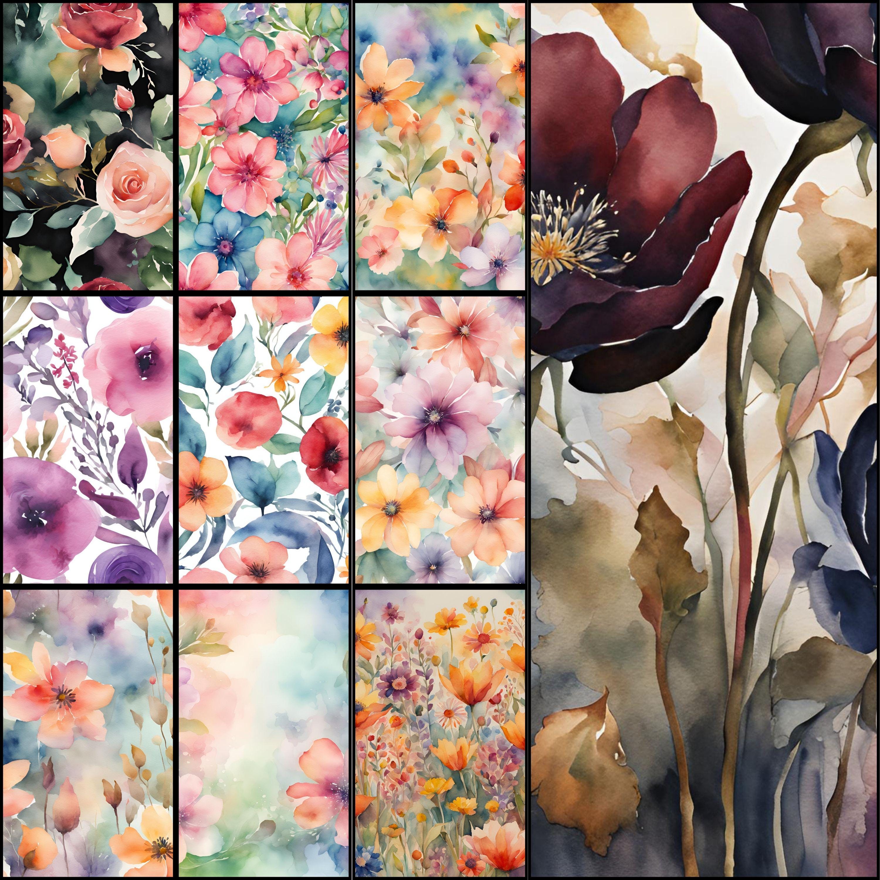 Floral Watercolor Digital Paper - Light Pastel and Dark Floral Designs ...