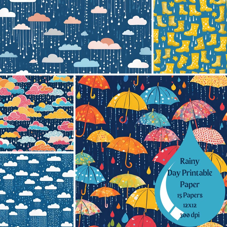 Rainy Day Digital Paper - 15 Printable Papers 12x12 in 300 Dpi - Etsy