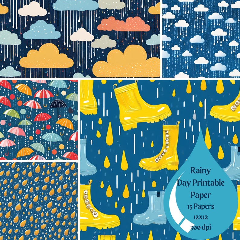 Rainy Day Digital Paper - 15 Printable Papers 12x12 in 300 Dpi - Etsy