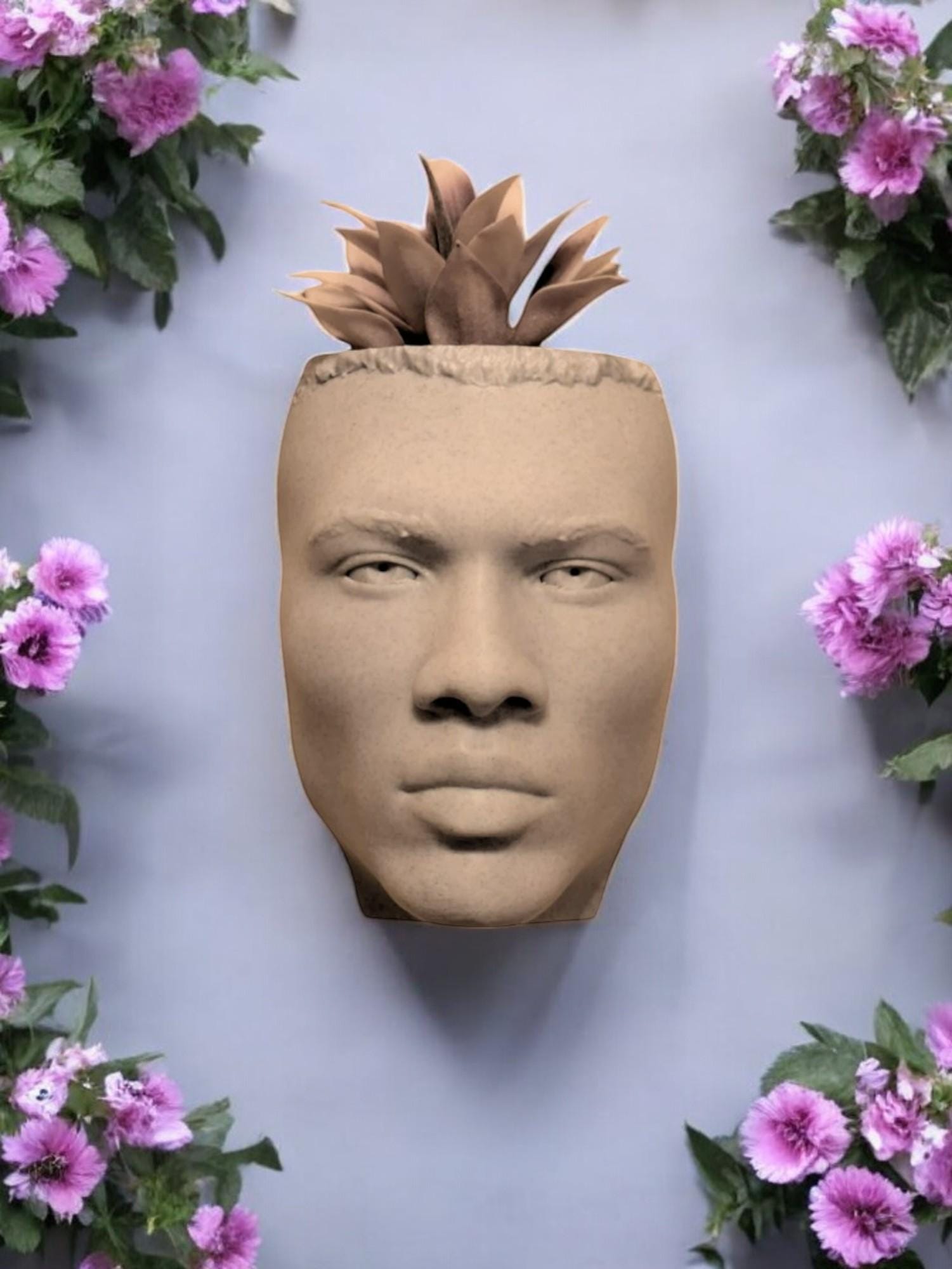 African Wall Face Planter, Black Man Flower Pot, Hanging Garden Decor ...