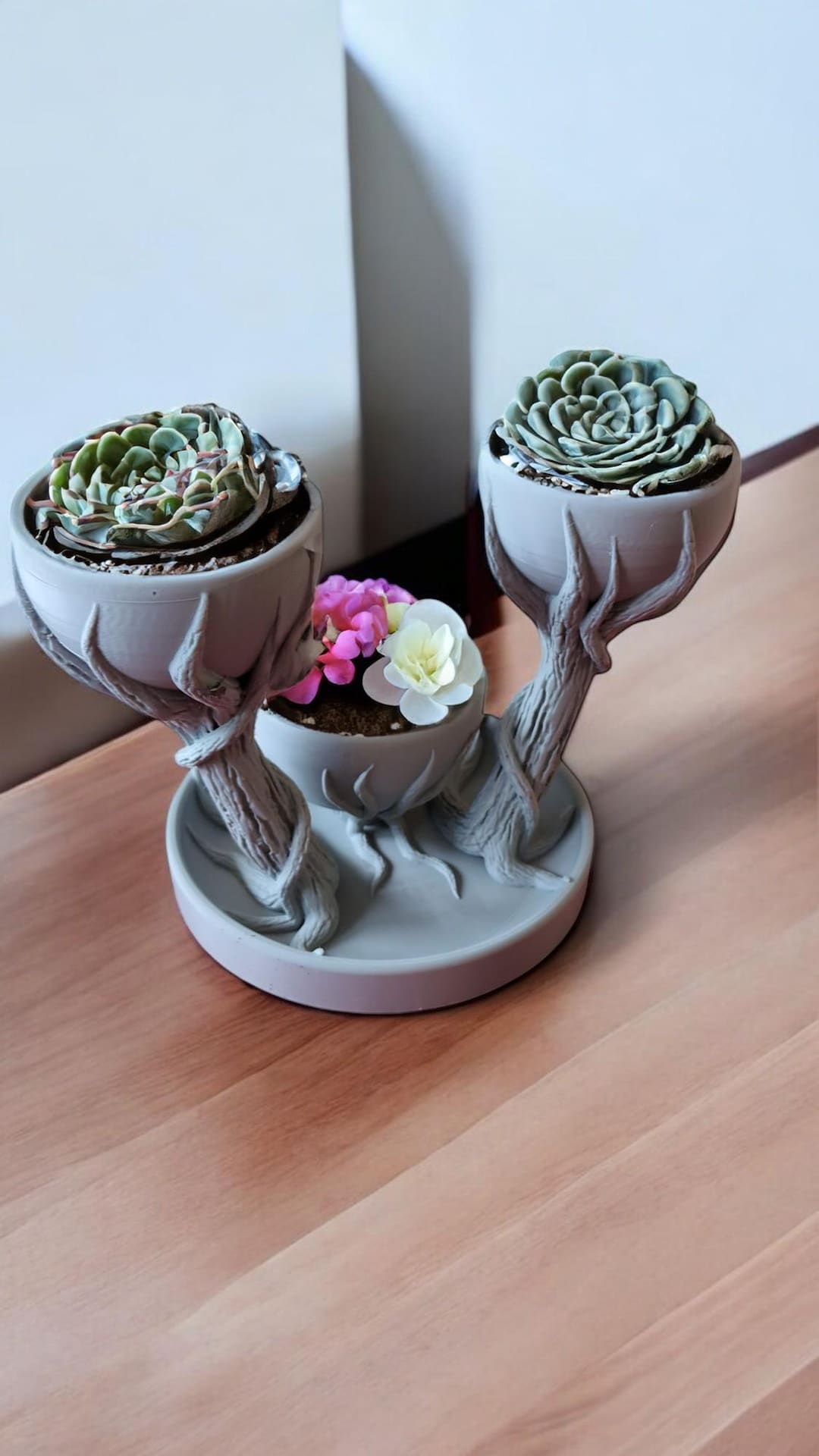 Three Cupped Tree Branch Flower Pot, Unique Planter, Artistic Branch ...