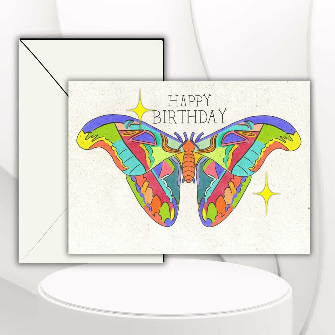 Printable Colorful Moth Digital Birthday Card Digital Happy Birthday ...