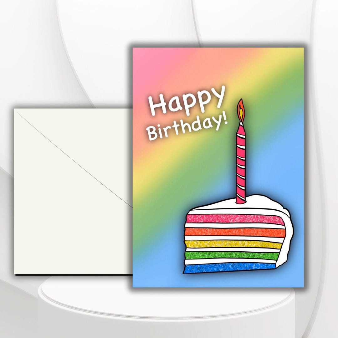 Printable Digital Rainbow Cake Birthday Card Birthday Cake Card ...