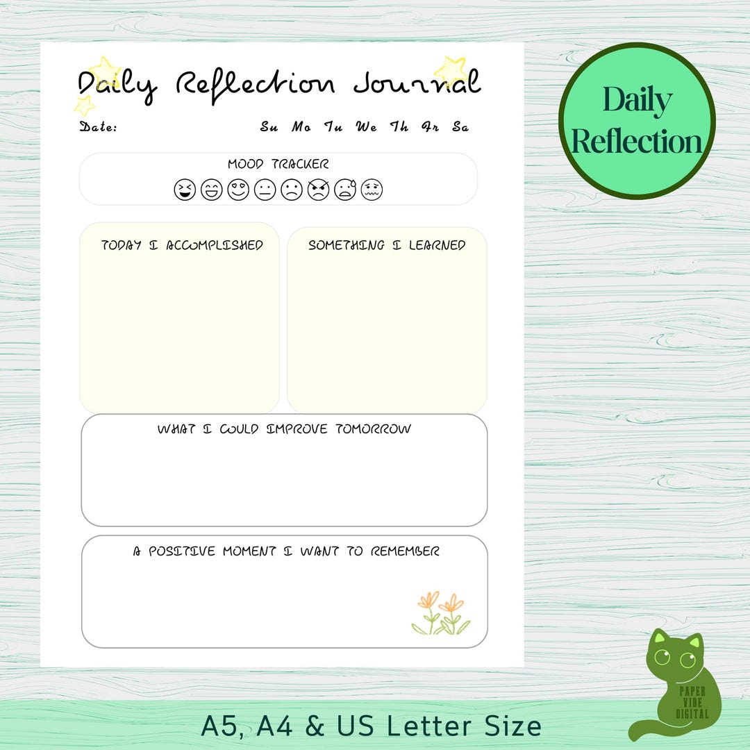 Daily Reflection Journal Printable: Mindfulness, Gratitude & Positivity ...