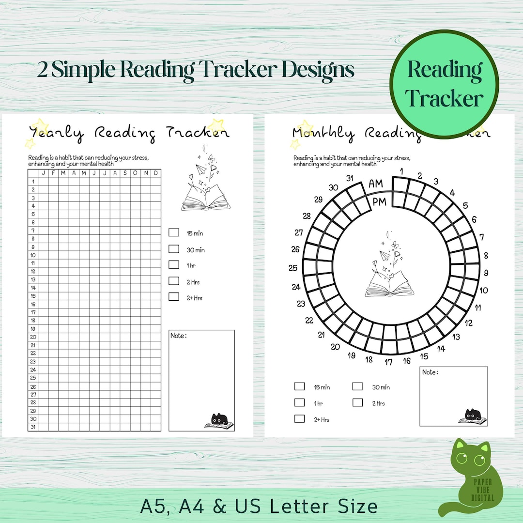 Reading Tracker Printable: Monthly & Yearly Reading Log (A5, A4, US ...