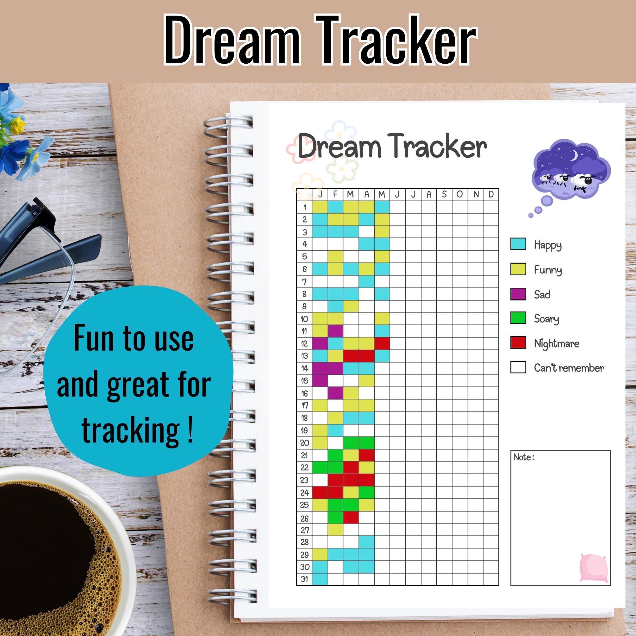 Dream Tracker, Sleep Tracker, Printable Planner Page, Dream Log, Dream ...