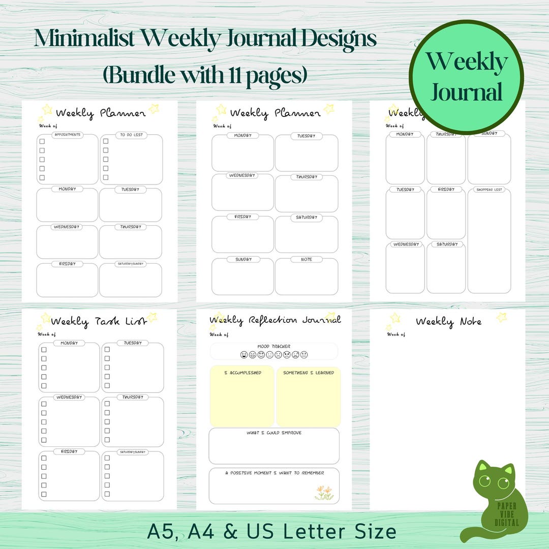 Weekly Journal Bundle Printable | Simple Weekly Planner, Budget ...
