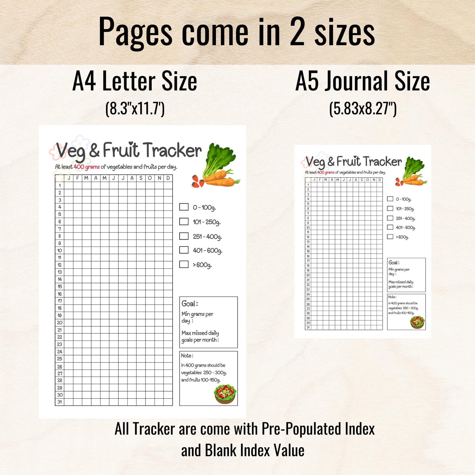 Vegetable and Fruit Tracker, Printable Bujo Sheet, Nutrition Tracker ...