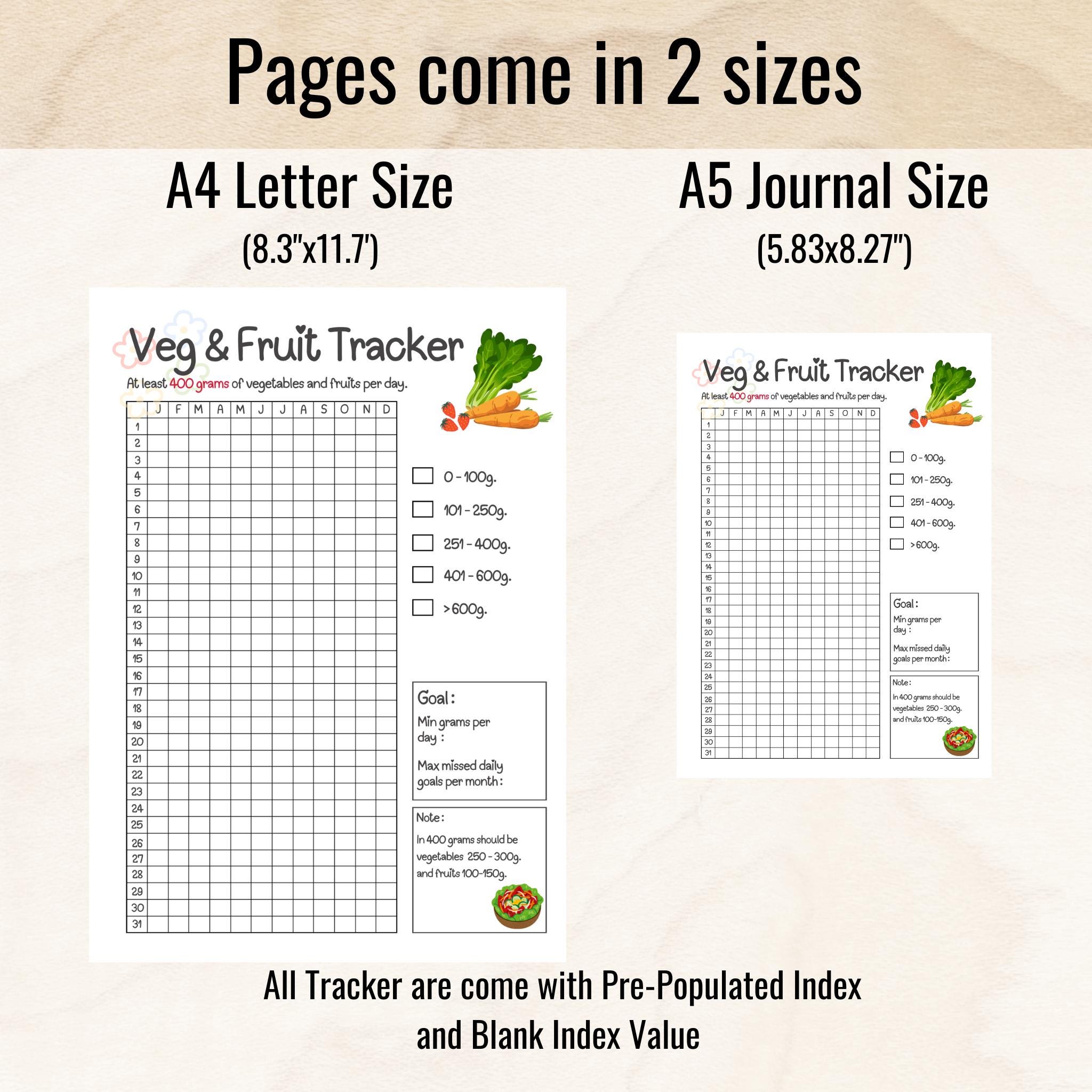 Vegetable and Fruit Tracker, Printable Bujo Sheet, Nutrition Tracker ...