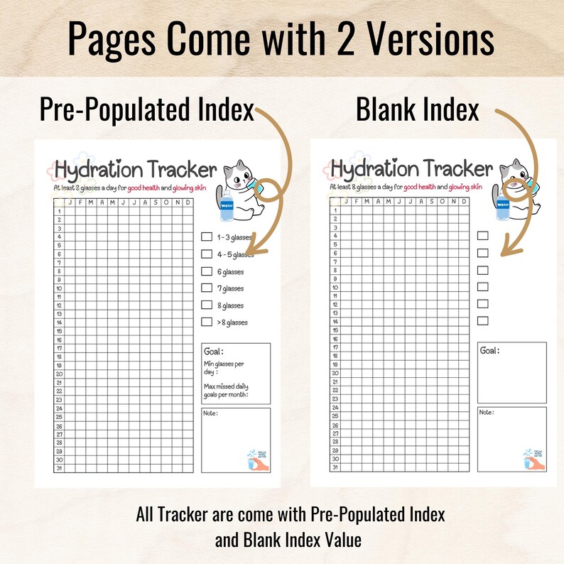 Daily Hydration Tracker: Printable Water Intake Goal Sheet, Health ...