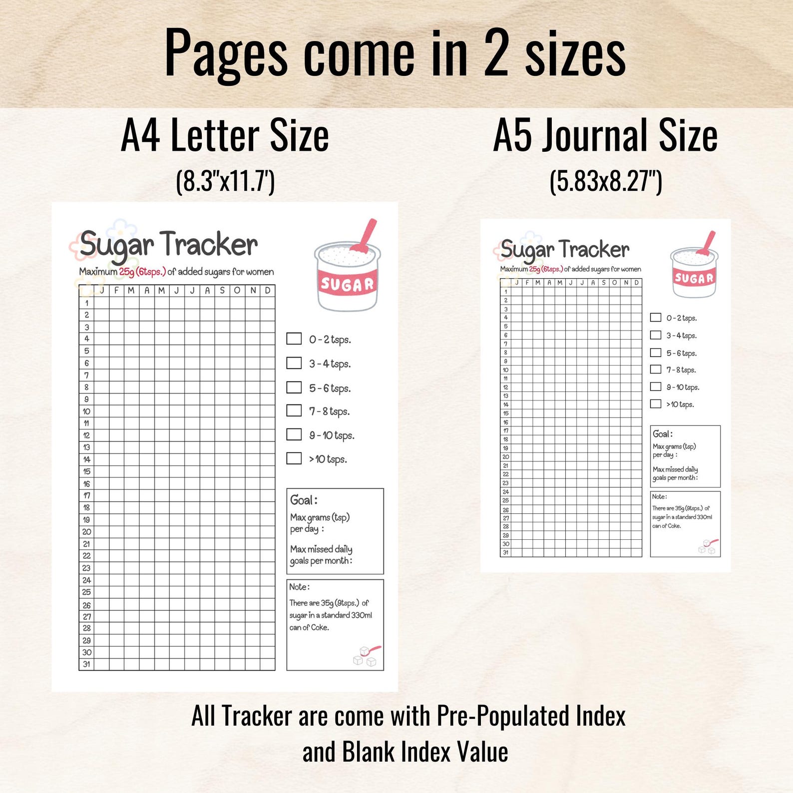Sugar Intake Tracker, Sugar Consumption Journal, Healthy Sugar Tracker ...
