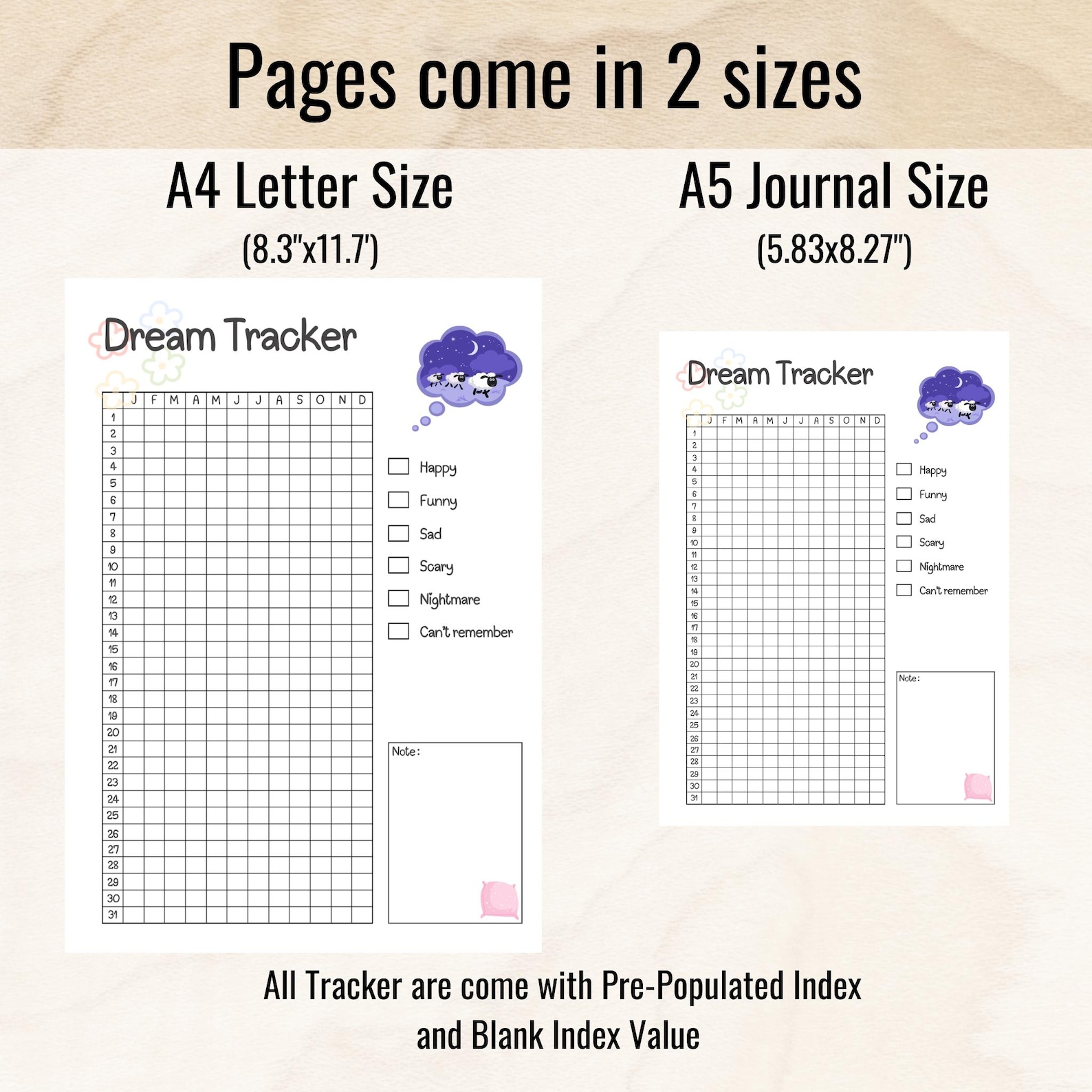Dream Tracker, Sleep Tracker, Printable Planner Page, Dream Log, Dream ...