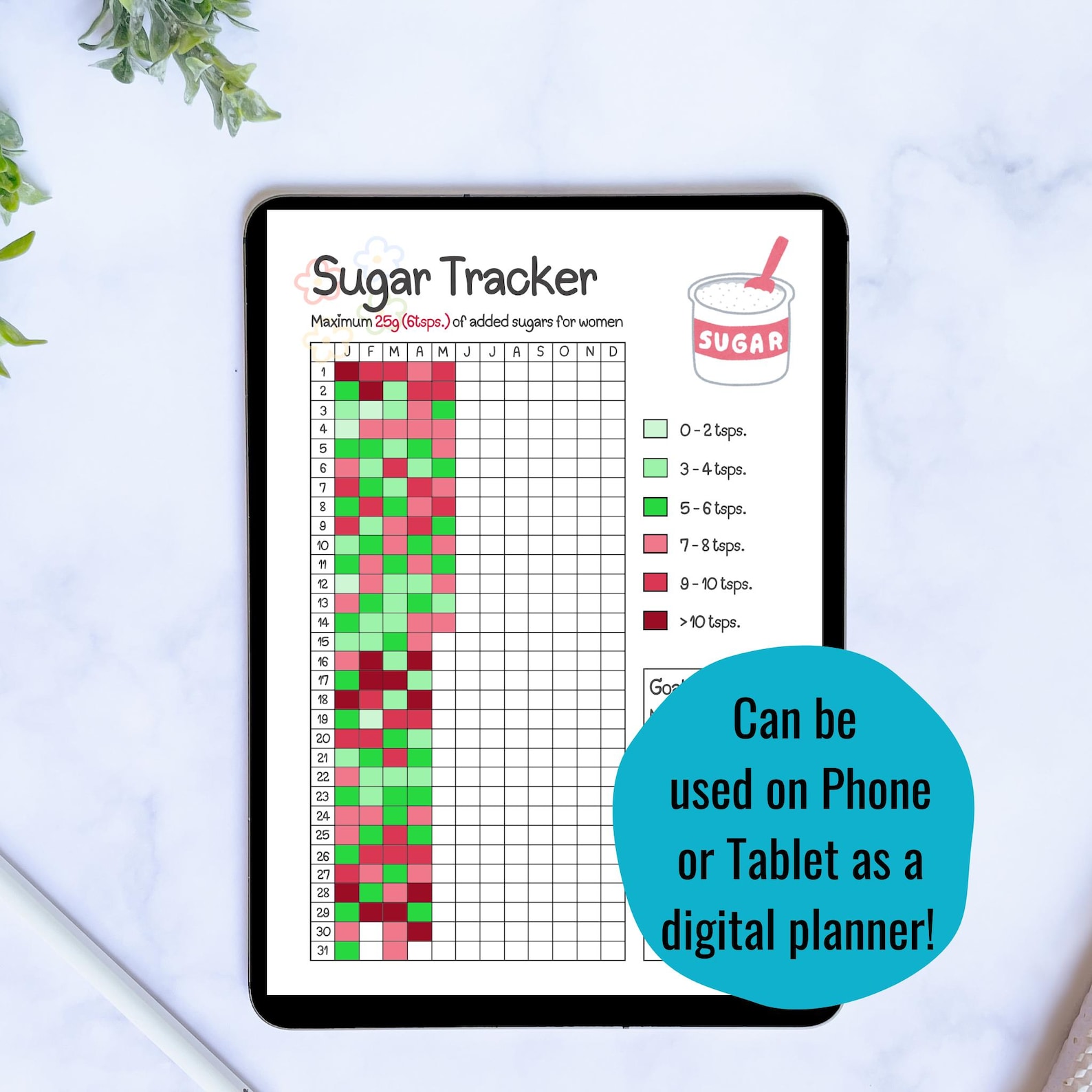 Sugar Intake Tracker, Sugar Consumption Journal, Healthy Sugar Tracker ...