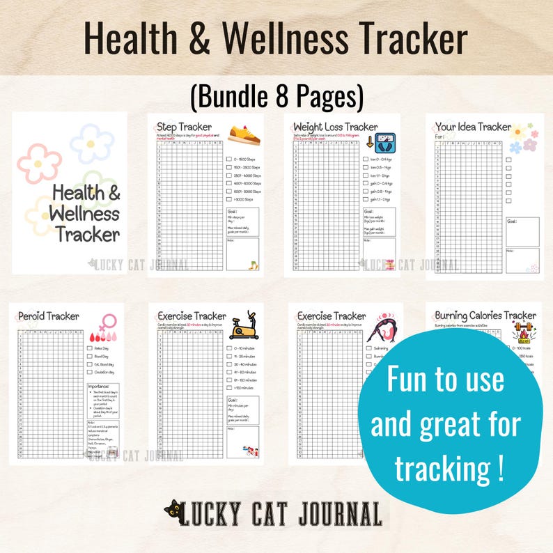 Health & Wellness Tracker Bundle: Yearly Habit Tracker, Weight Loss ...