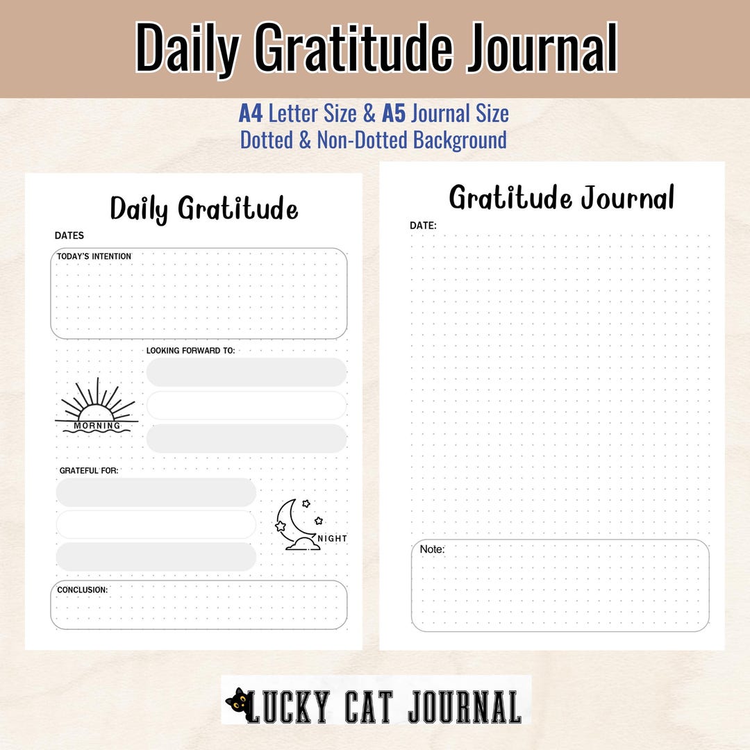 Daily Gratitude Journal, Digital Daily Gratitude, Daily Journal Sheet ...