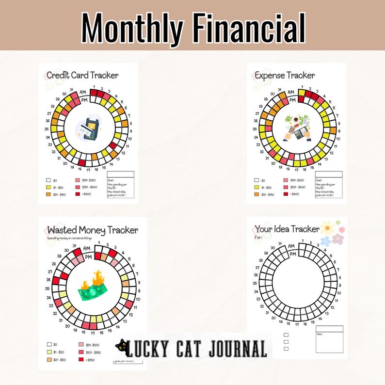 Monthly Financial Tracker: Printable Income, Expense, Credit Card, Cash ...