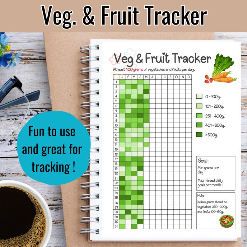 Vegetable and Fruit Tracker, Printable Bujo Sheet, Nutrition Tracker ...