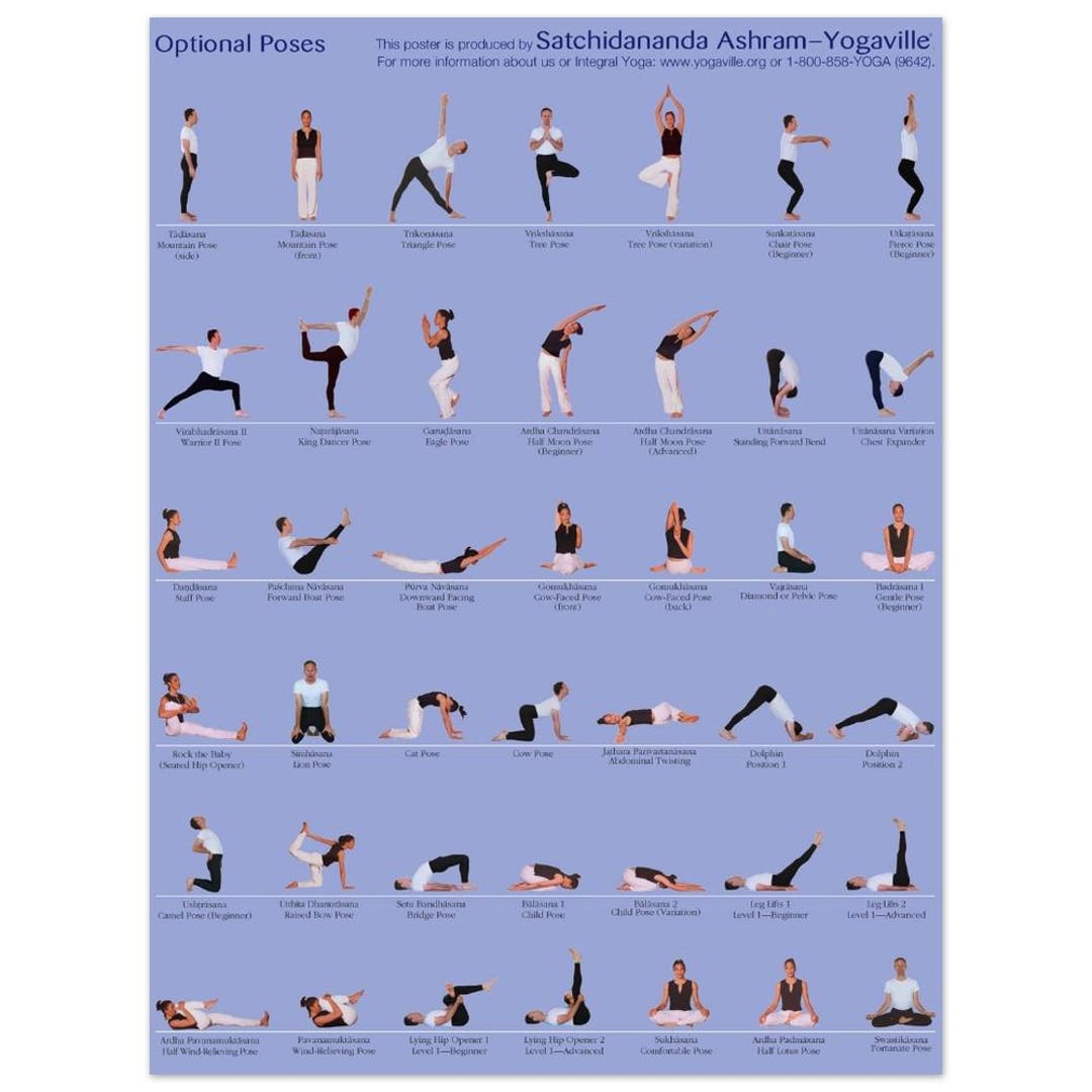 Tabla de asanas con posturas opcionales de Hatha Yoga Integral, nivel 1 ...