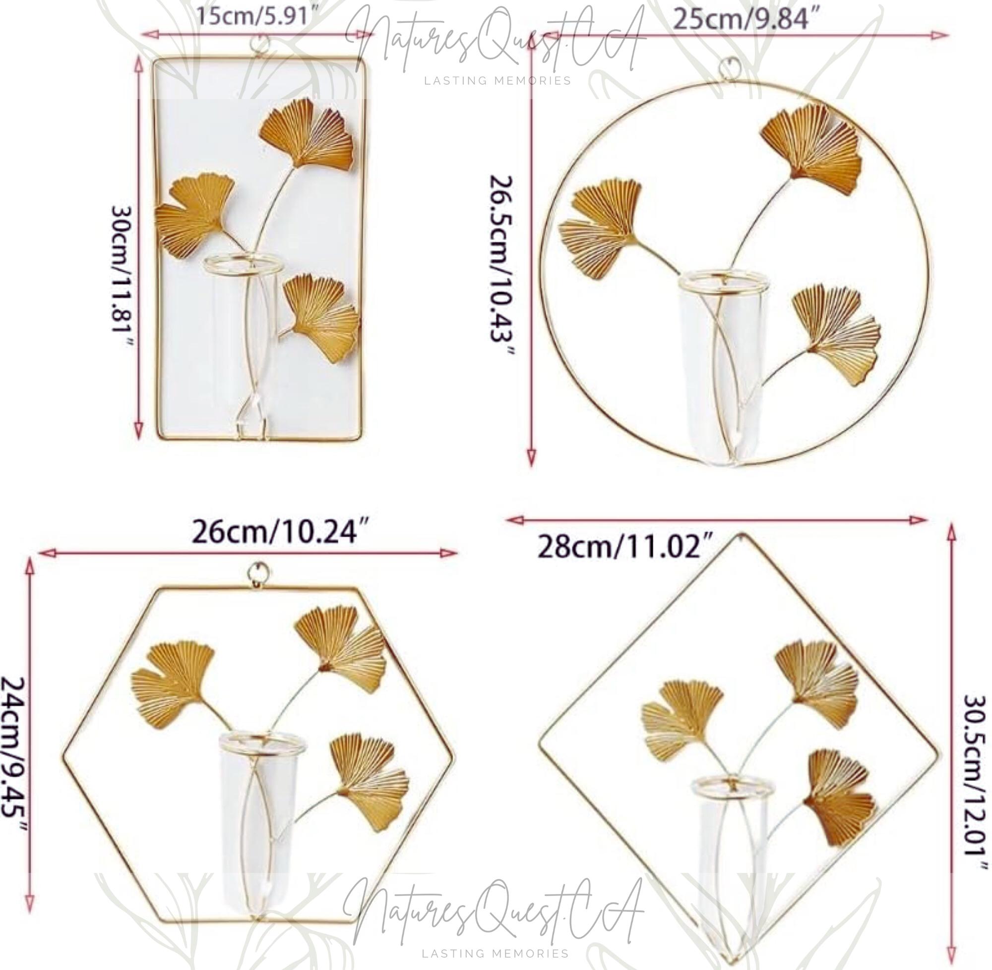 Hanging Plants Vase With Metal Gold Ginkgo Leaf Frame Stand Geometric ...