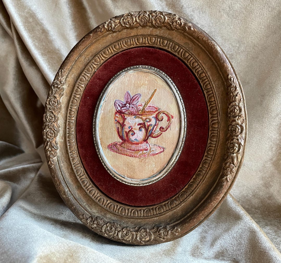 Original Teacup Art in Frame, Frame Included, Teacup Art Print, Teacup ...