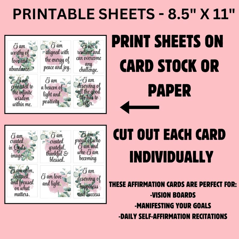 30 Printable Affirmation Cards for Vision Boards, Law of Attraction ...