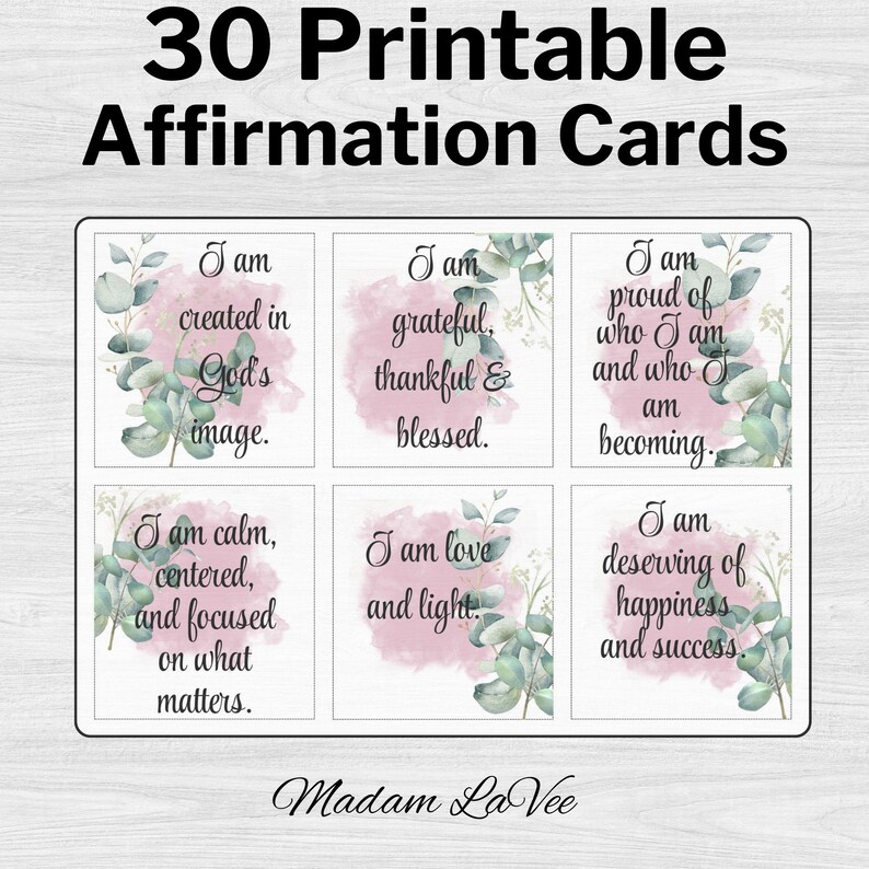 30 Printable Affirmation Cards for Vision Boards, Law of Attraction ...