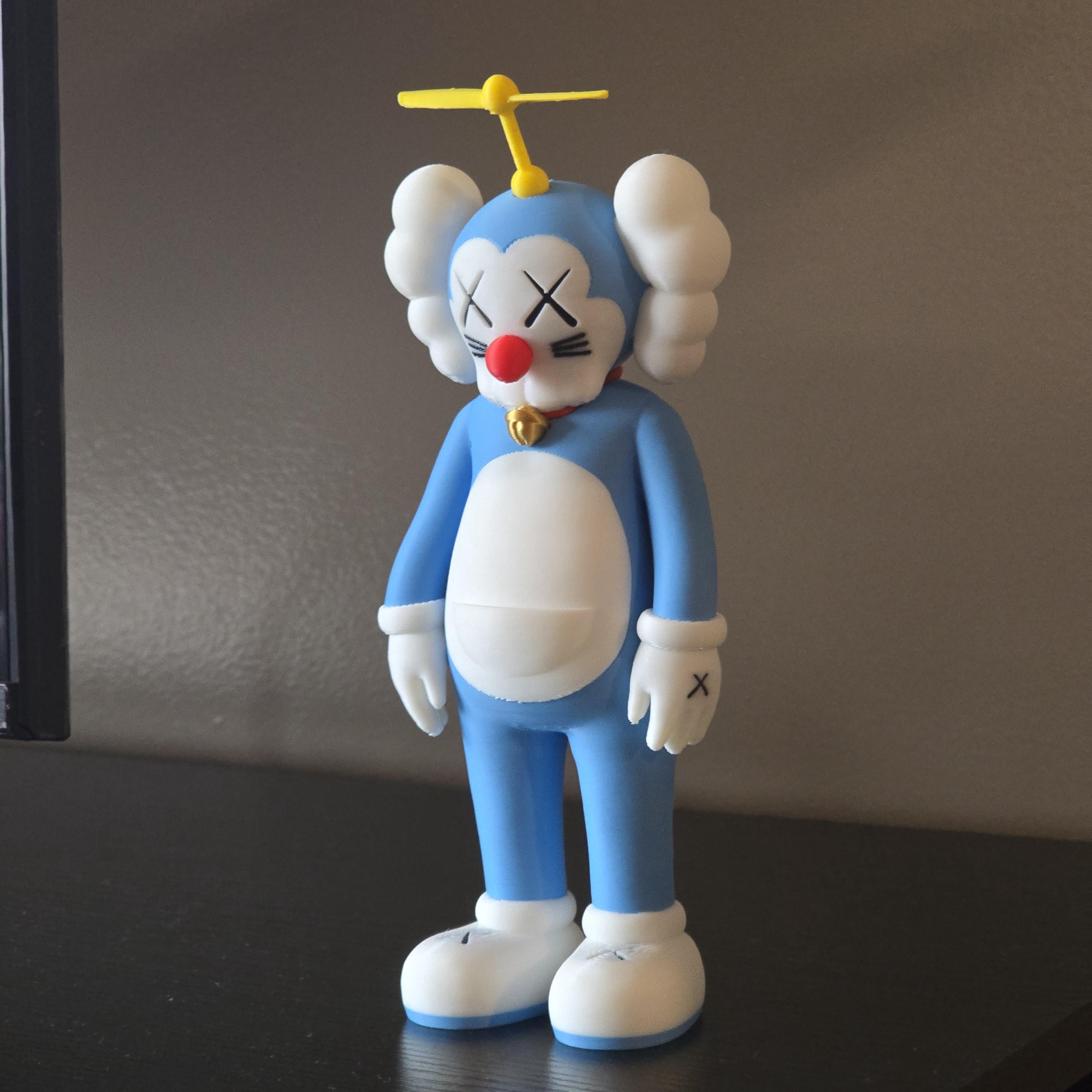 3D Printed Blue Cat Doramon Toy Figurine: Unique "caws" Inspired Design ...