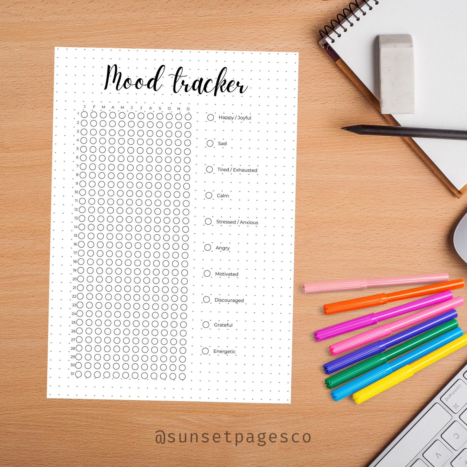 Mood Tracker Template - A4 & A5 Bullet Journal - Daily Mood - Journal ...