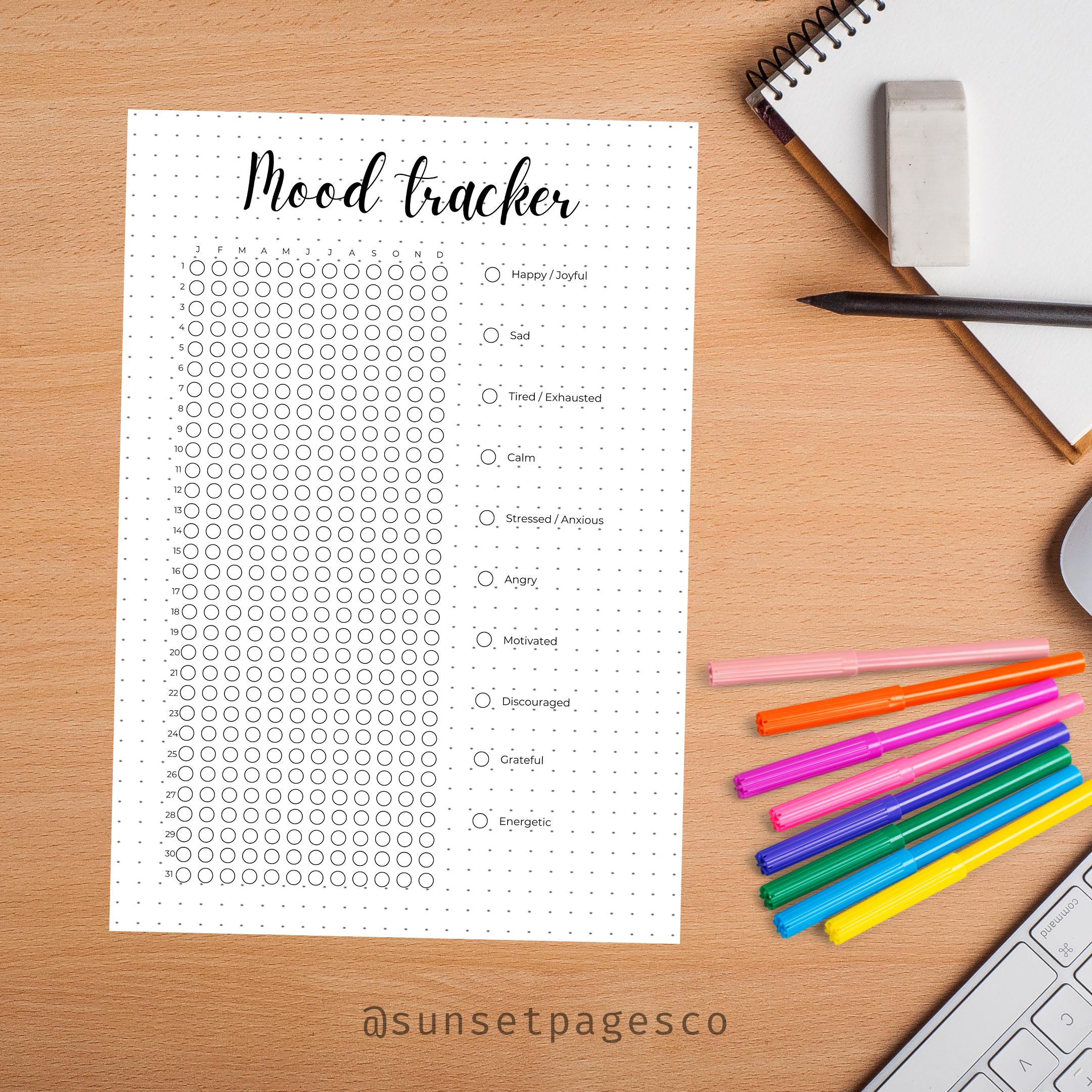 Mood Tracker Template - A4 & A5 Bullet Journal - Daily Mood - Journal ...