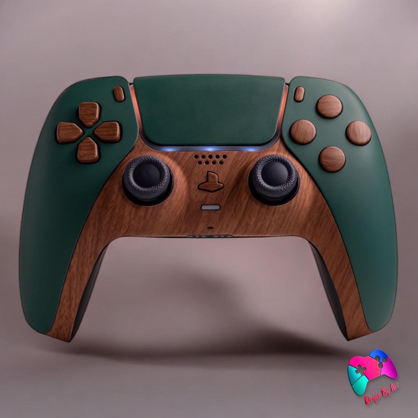 Custom PS5 Controller Dualsense | Pine Green Wood Grain Style Buttons ...