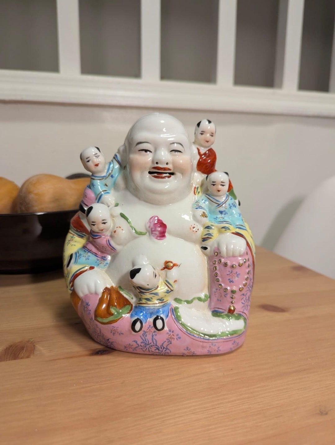 Vintage Chinese Fertility Laughing Buddha W/ 5 Babies. Porcelain ...