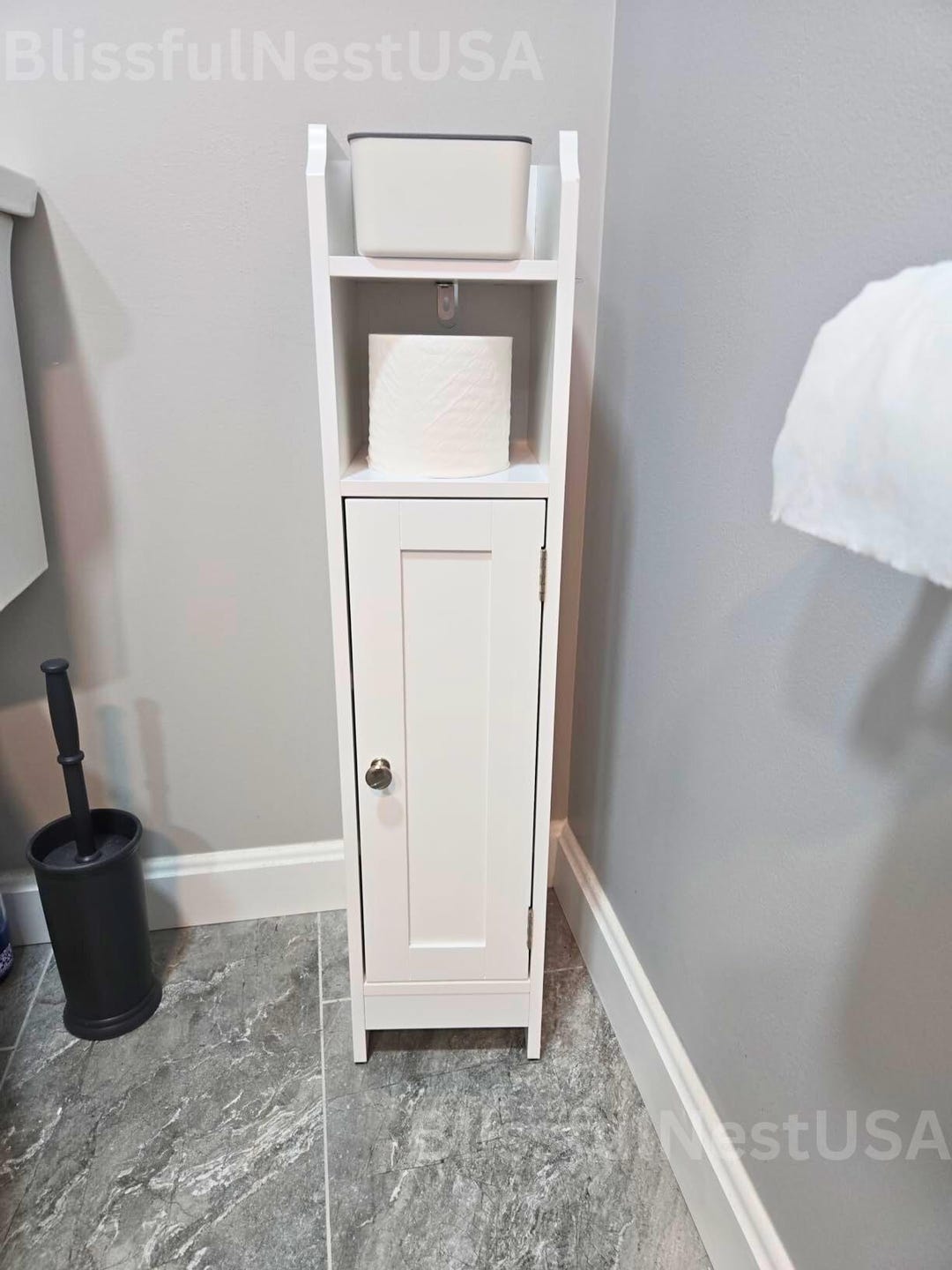 White Wooden Corner Bathroom Cabinet - Narrow Toilet Paper Storage - Etsy