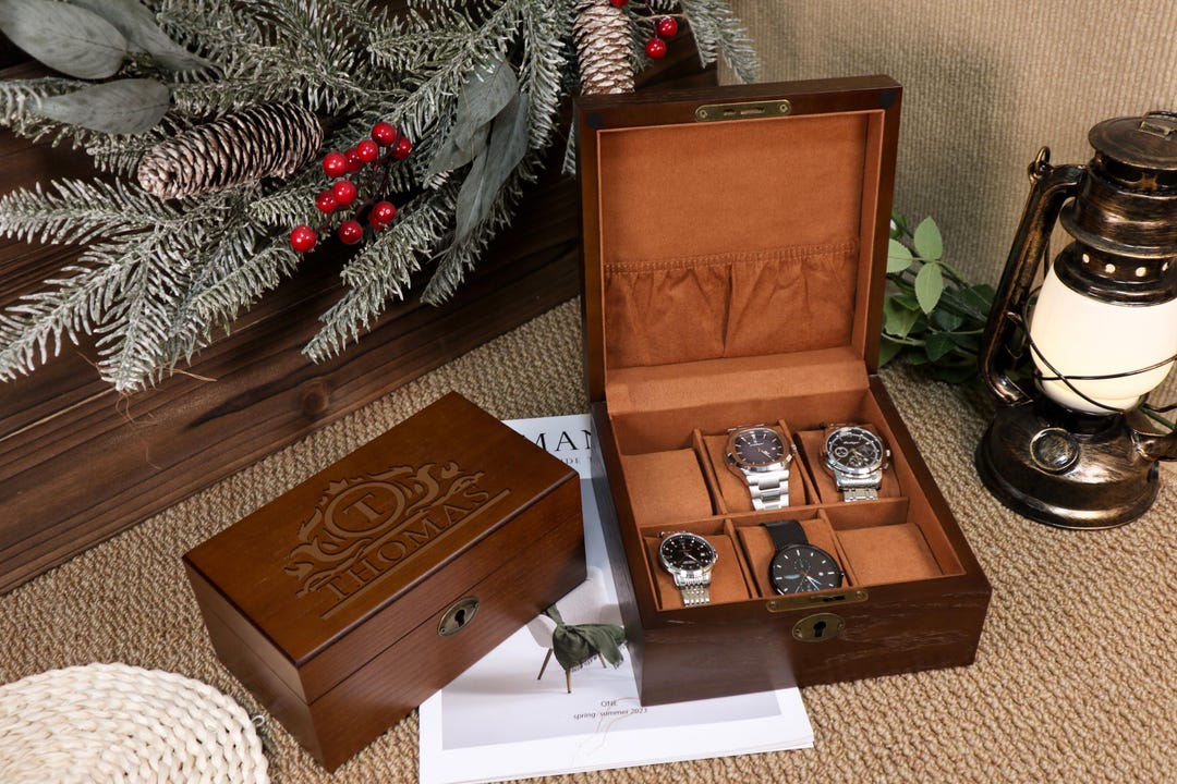 Personalized Watch Box With Lock & Key, Gift for Dad, Engraved Wooden ...
