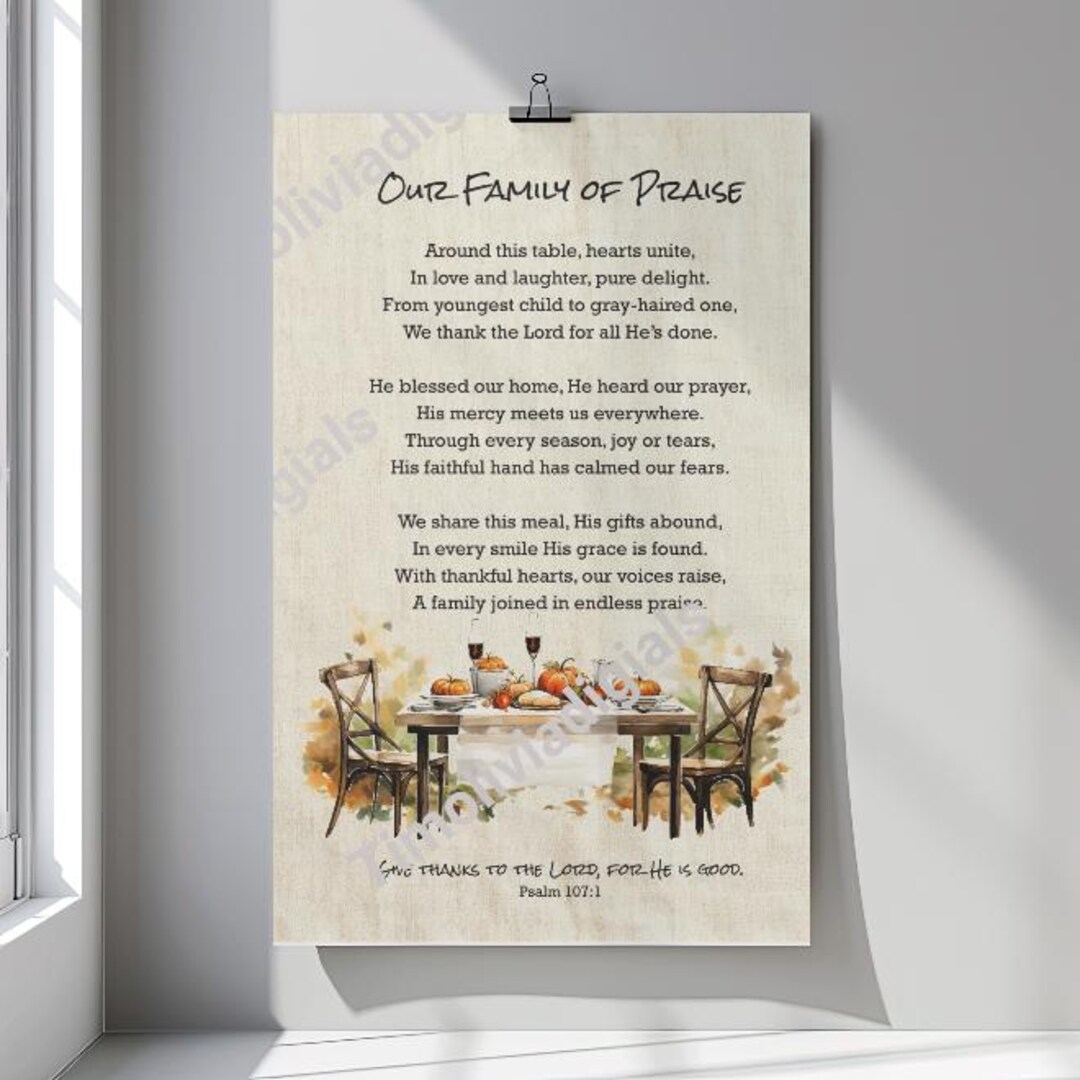 Christian Thanksgiving Dinner Poem | Family Blessing Printable | Faith ...