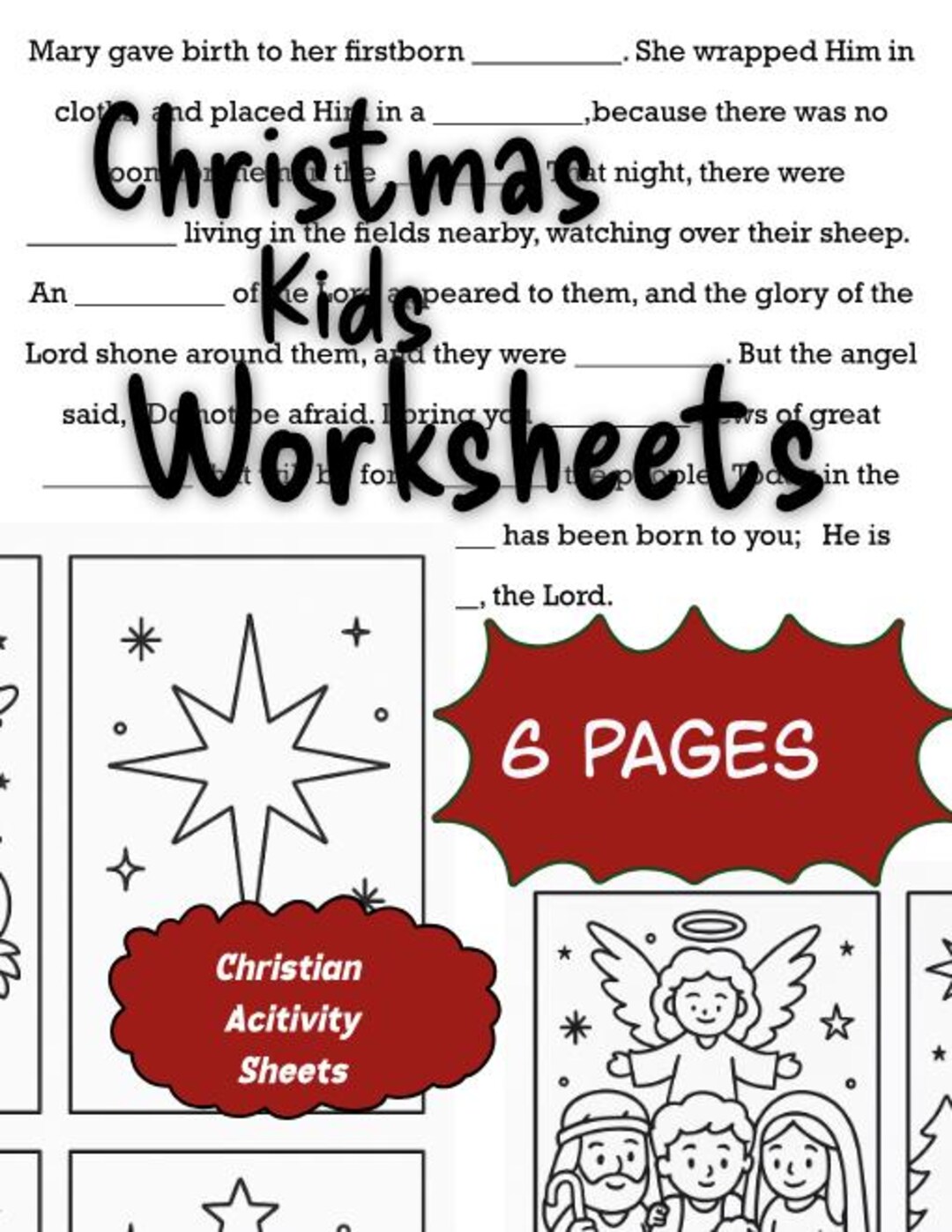 Nativity Worksheet for Kids, Nativity Bible Activity, Sunday School ...