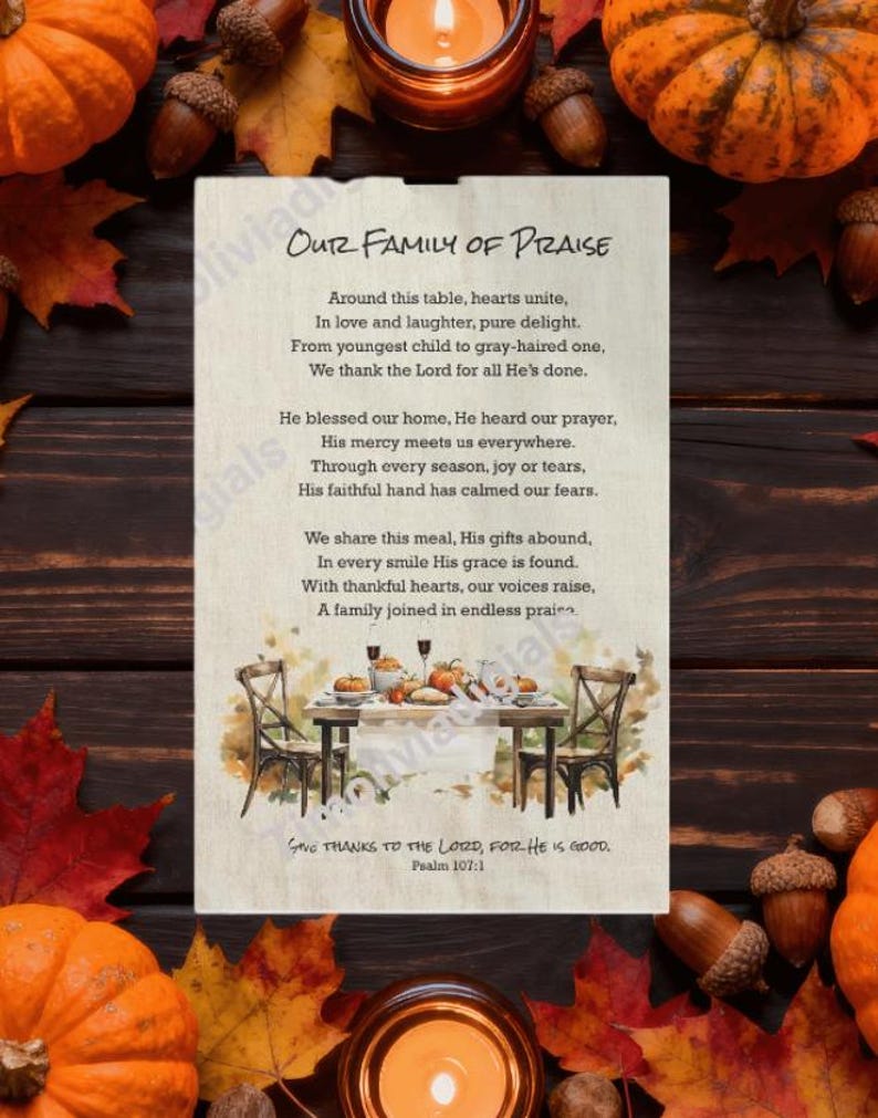 Christian Thanksgiving Dinner Poem | Family Blessing Printable | Faith ...